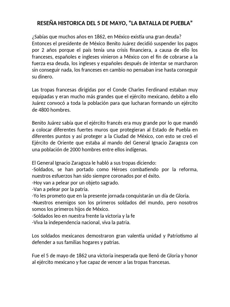 Reseña Historica Del 5 de Mayo | PDF