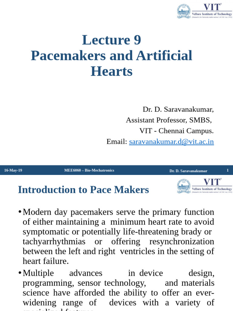 Lecture 9 - Pacemakers and Artifical Hearts | PDF | Artificial Cardiac ...