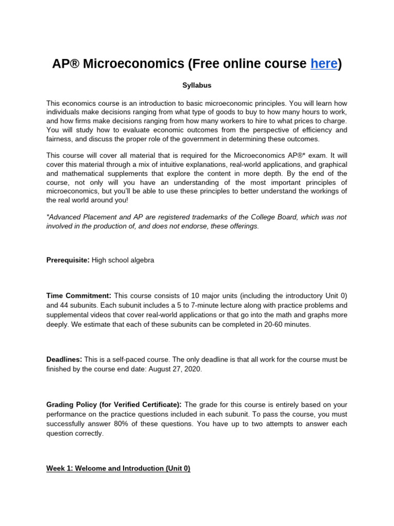 AP® Microeconomics Course Syllabus | PDF | Long Run And Short Run ...