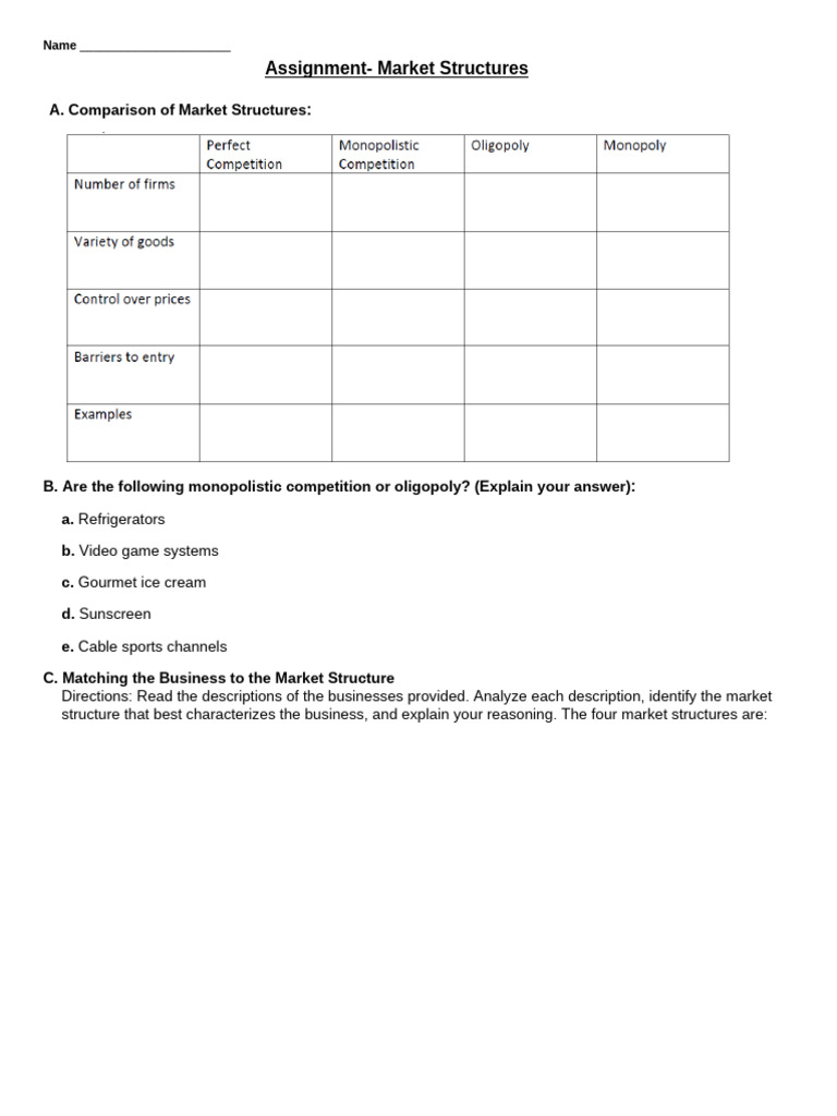 @Worksheet-Market Structures | PDF | Elasticity (Economics) | Monopoly