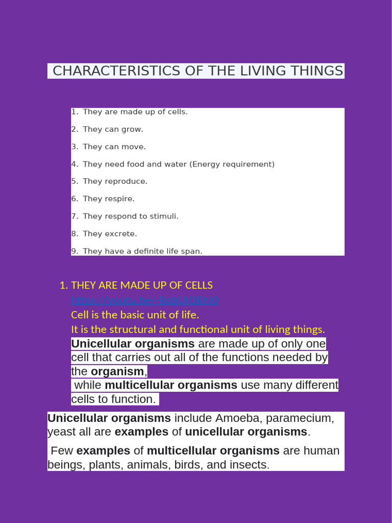 6 Characteristics of The Living Things | PDF