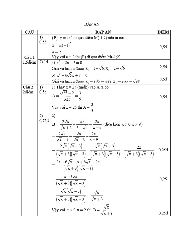 Đáp Án KTGK Ii Toán 9 | PDF