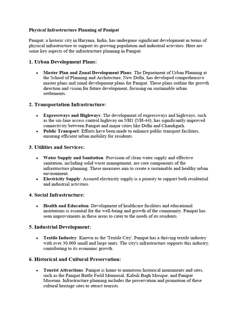 Physical Infrastructure Planning of Panipat | PDF | Infrastructure | Urban Planning