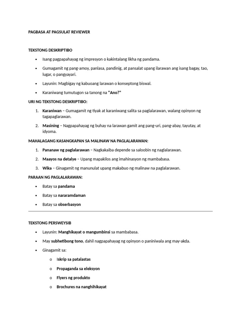 Pagbasa at Pagsulat Reviewer | PDF