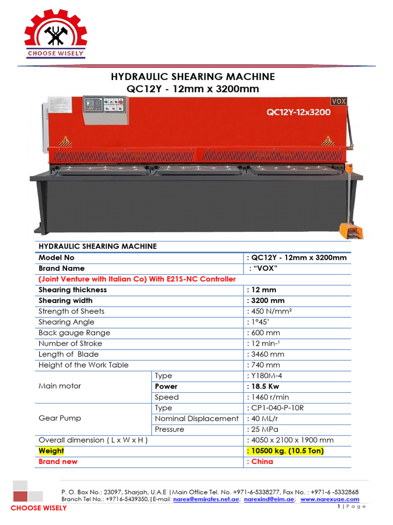 Hydraulic Shearing Machine QC12Y Specs | PDF | Machines | Vehicles