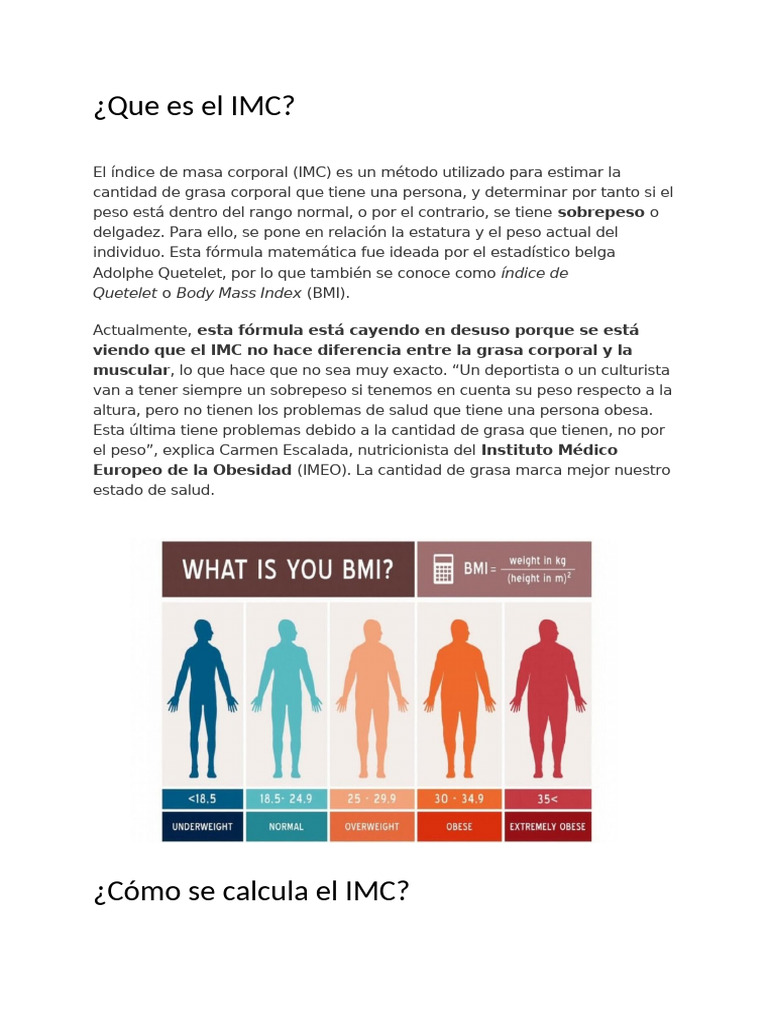 Qué es el IMC y cómo calcularlo | PDF | Índice de masa corporal | Obesidad