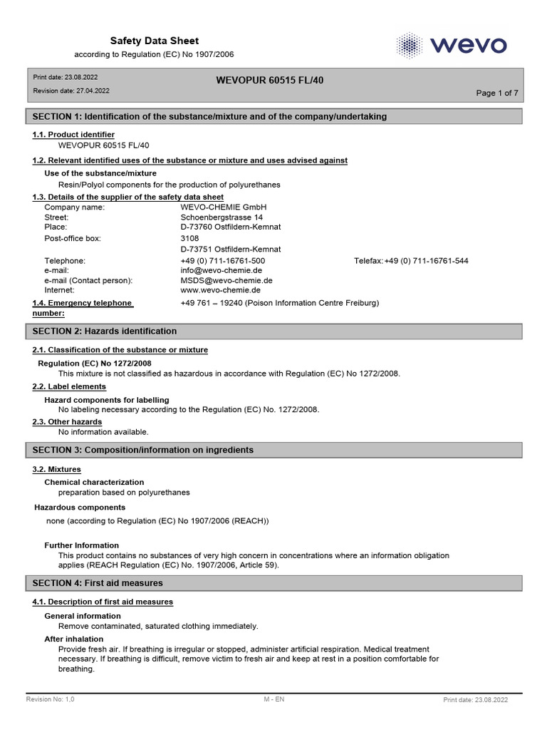 WEVOPUR 60515 FL/40 Safety Data Sheet | PDF | Dangerous Goods | Chemistry
