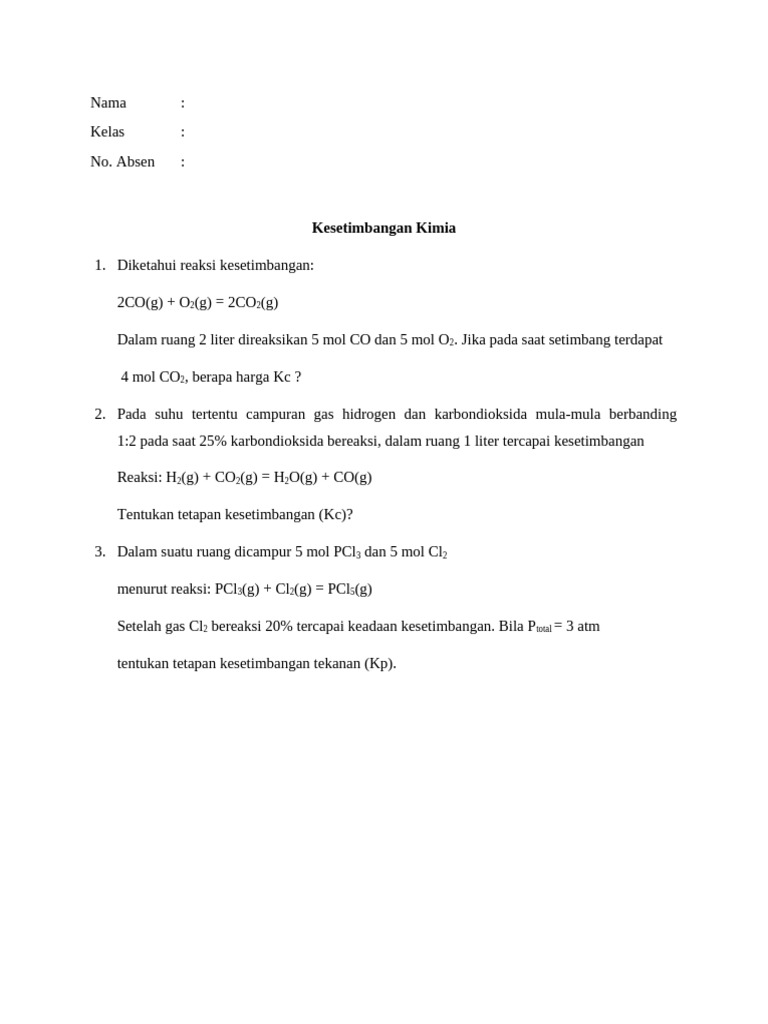 Soal Kesetimbangan Kimia | PDF