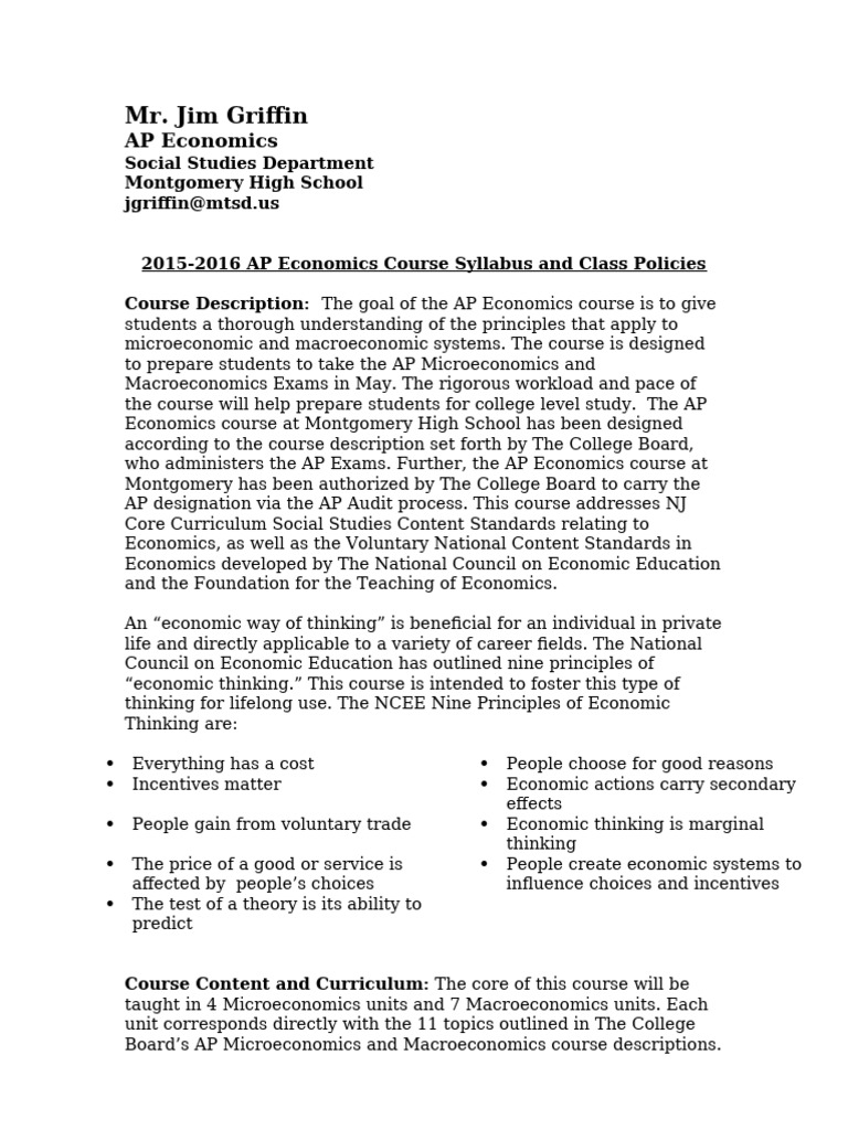 AP Microeconmics Syllabus | PDF | Profit (Economics) | Monopoly