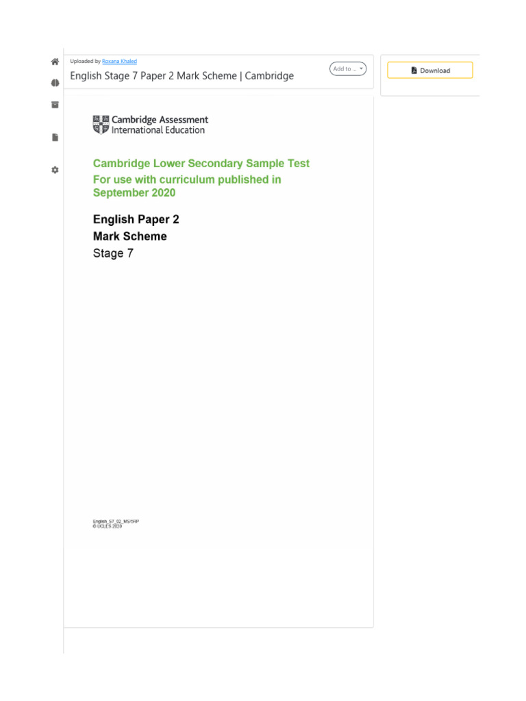 English Stage 7 Paper 2 Mark Scheme Cambridge | PDF