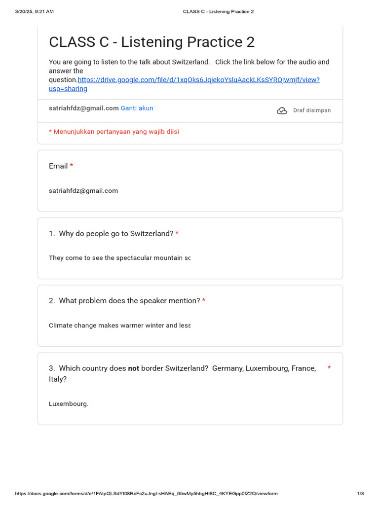 CLASS C - Listening Practice 2 | PDF