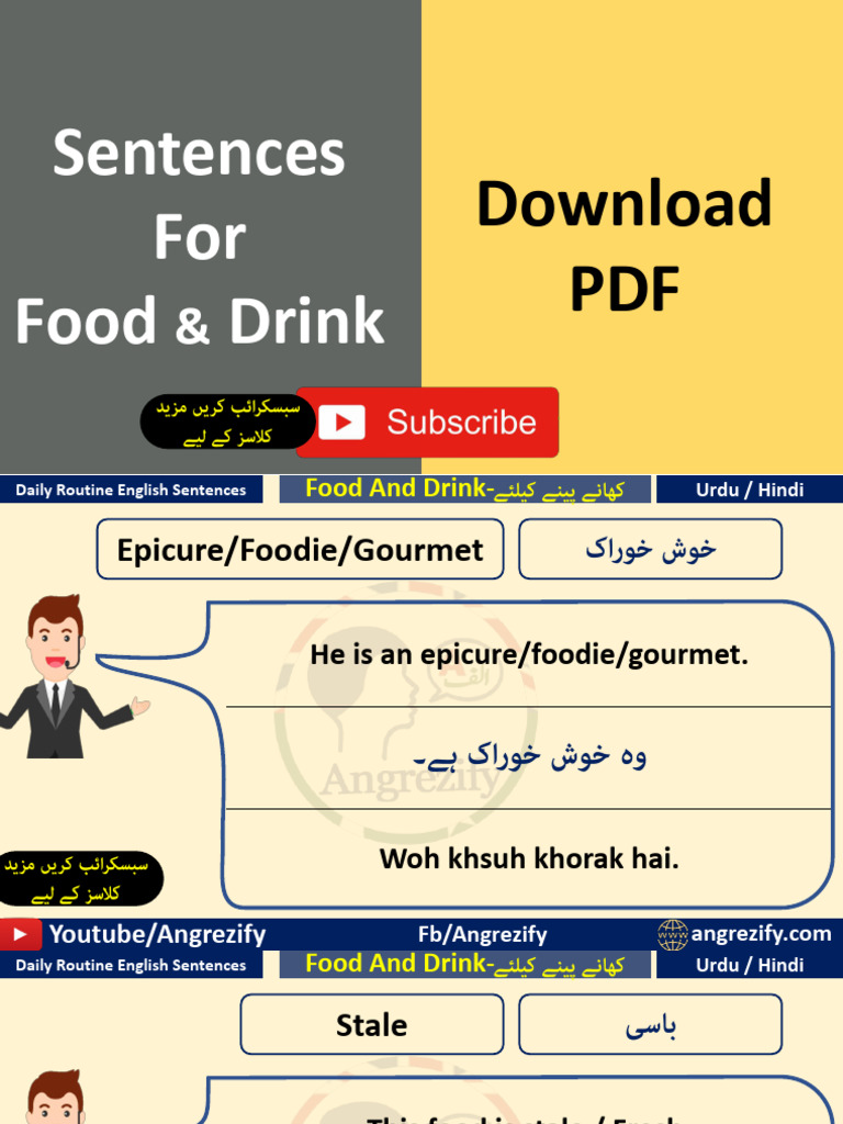 English Sentences for Food & Drink | PDF | Meal | Eating Behaviors Of ...