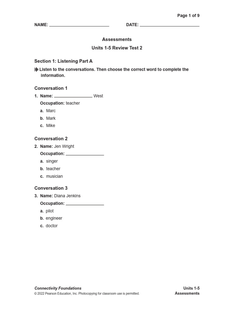 CTY Foundations Assessments Units 1-5 Review Test 2 | PDF | Linguistics ...