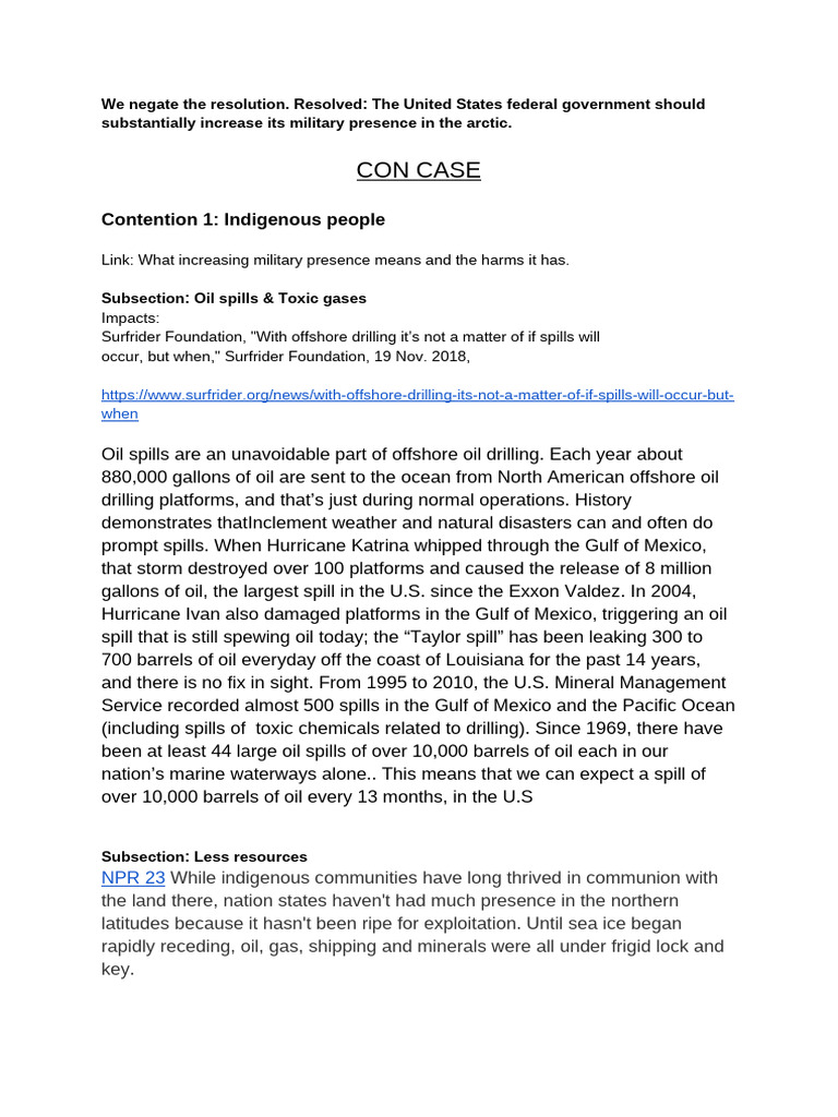 Debate Pro & Con Case | PDF | Oil Spill | Nuclear Warfare