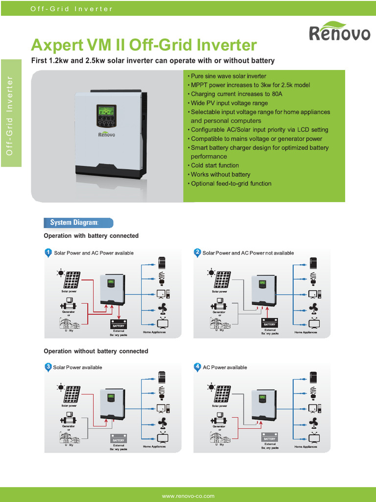 Axpert VM II 1.2KW 2.5KW | PDF | Power Inverter | Battery Charger
