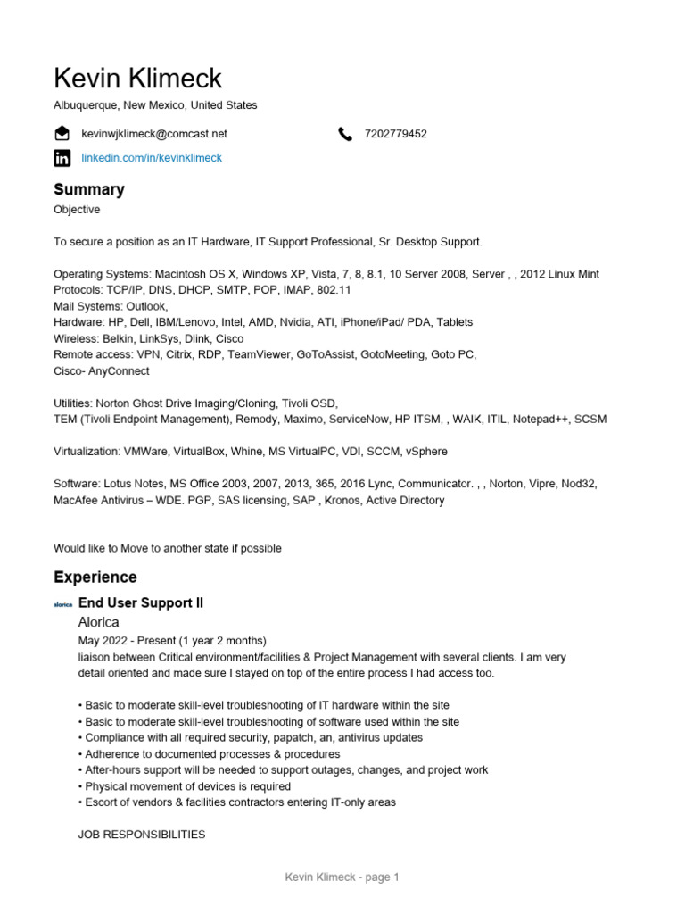 Resume-Kevin-Klimeck-updated | PDF | Desktop Computer | Computer ...
