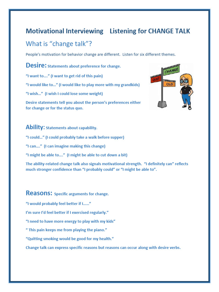 Mi Listening For Change Talk 1 | PDF | Psychology | Psychological Concepts