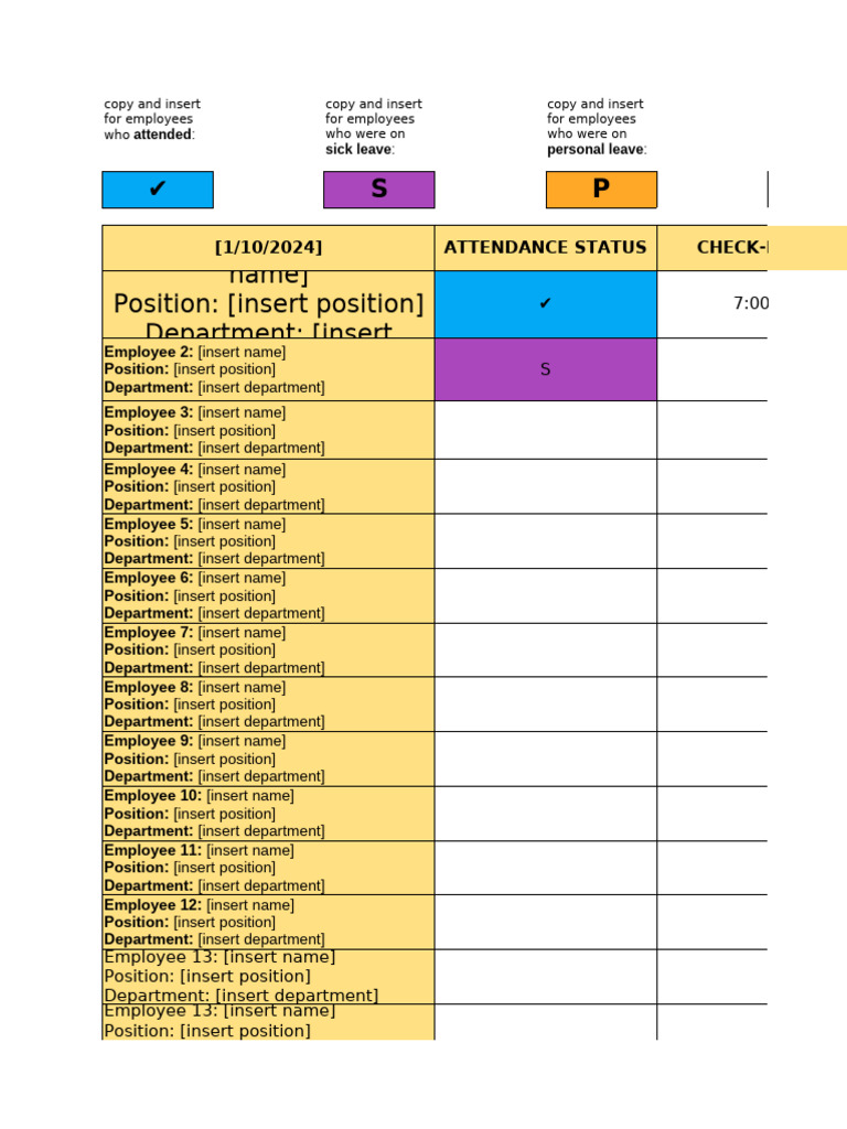 Daily Employee Attendance Template | PDF | Leave Of Absence | Working Time