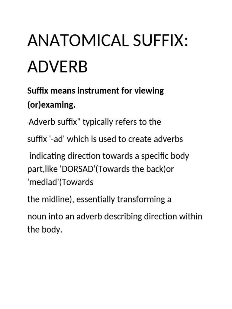 Anatomical Suffix - Adverb (Ankitha) | PDF