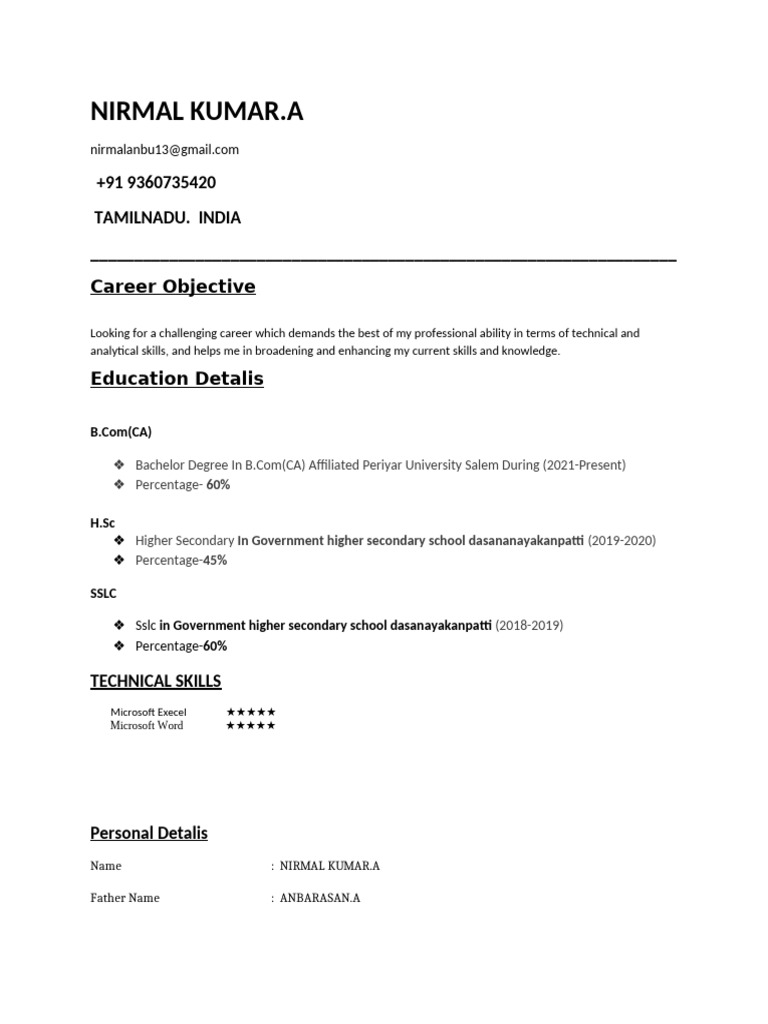 NIRMAL KUMAR.A Cv | PDF