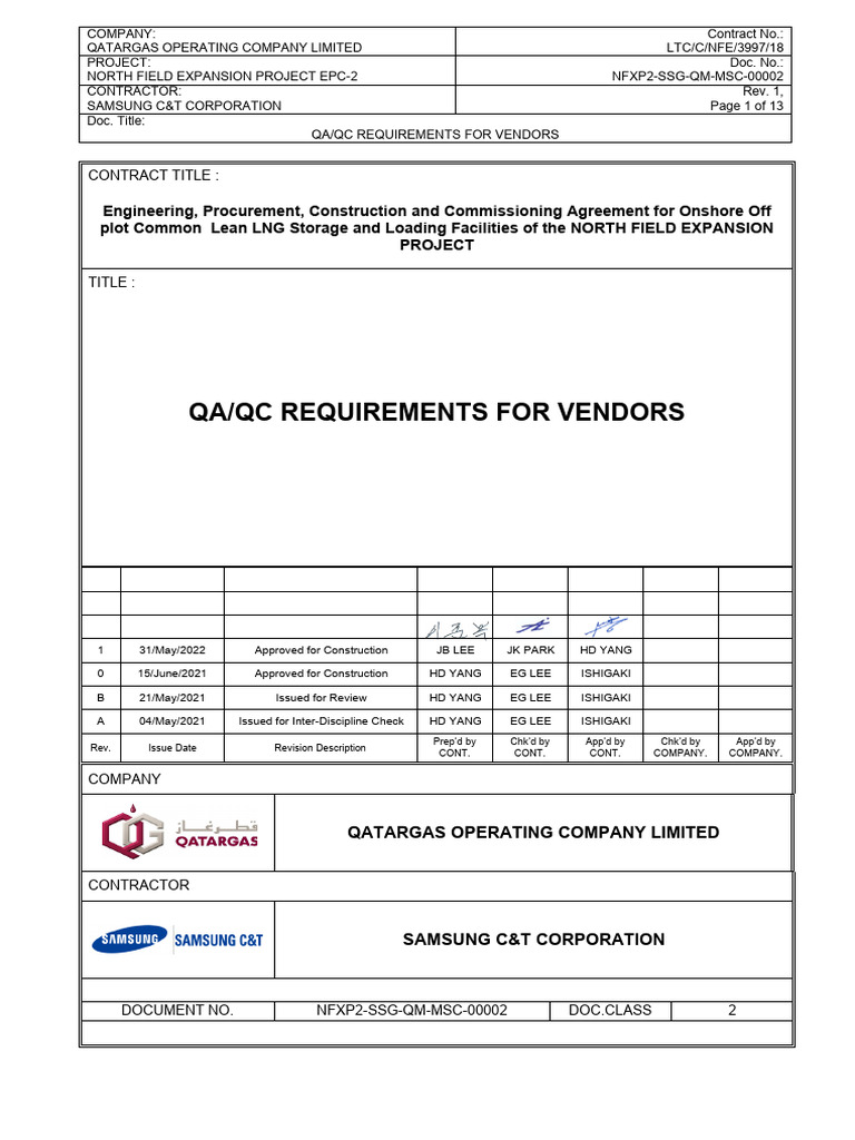 24. NFXP2-SSG-QM-MSC-00002_QAQC Requirements for Vendors_Rev.1 | PDF | Specification (Technical ...