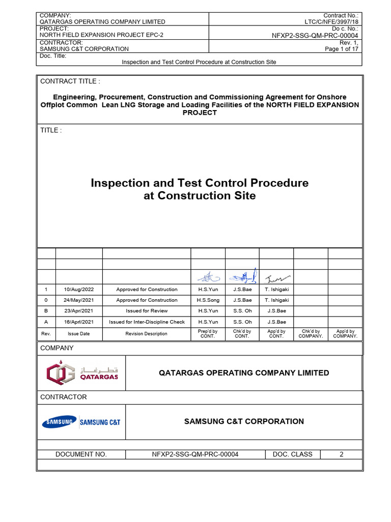 Inspection and Test Control Procedure | PDF | Precast Concrete | Concrete