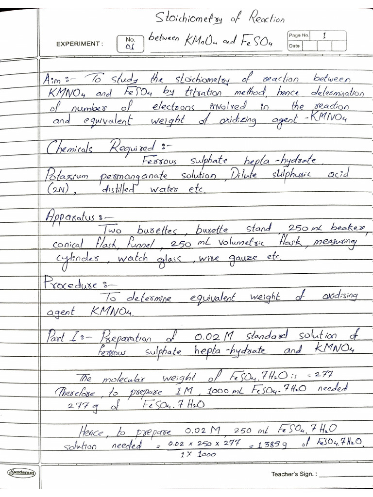 Stoichiometry KMnO4 & FeSO4 | PDF
