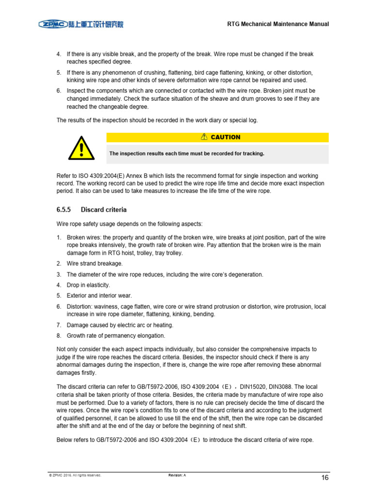 RTG Mechanical Maintenance Manual (213-223) | PDF | Wire | Rope