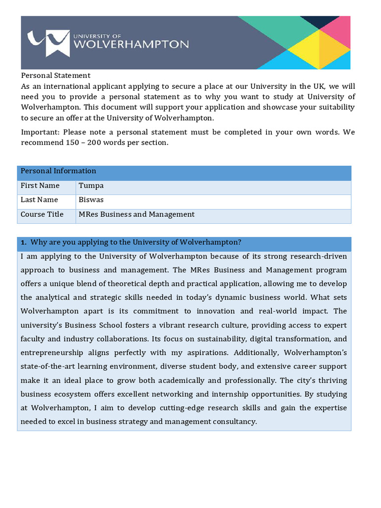 Updated SOP Wolverhampton Mres Business and Managment | PDF | Strategic ...
