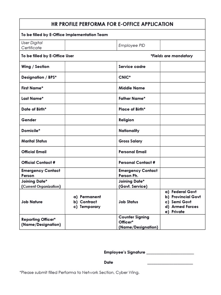 HR Profile Proforma | PDF