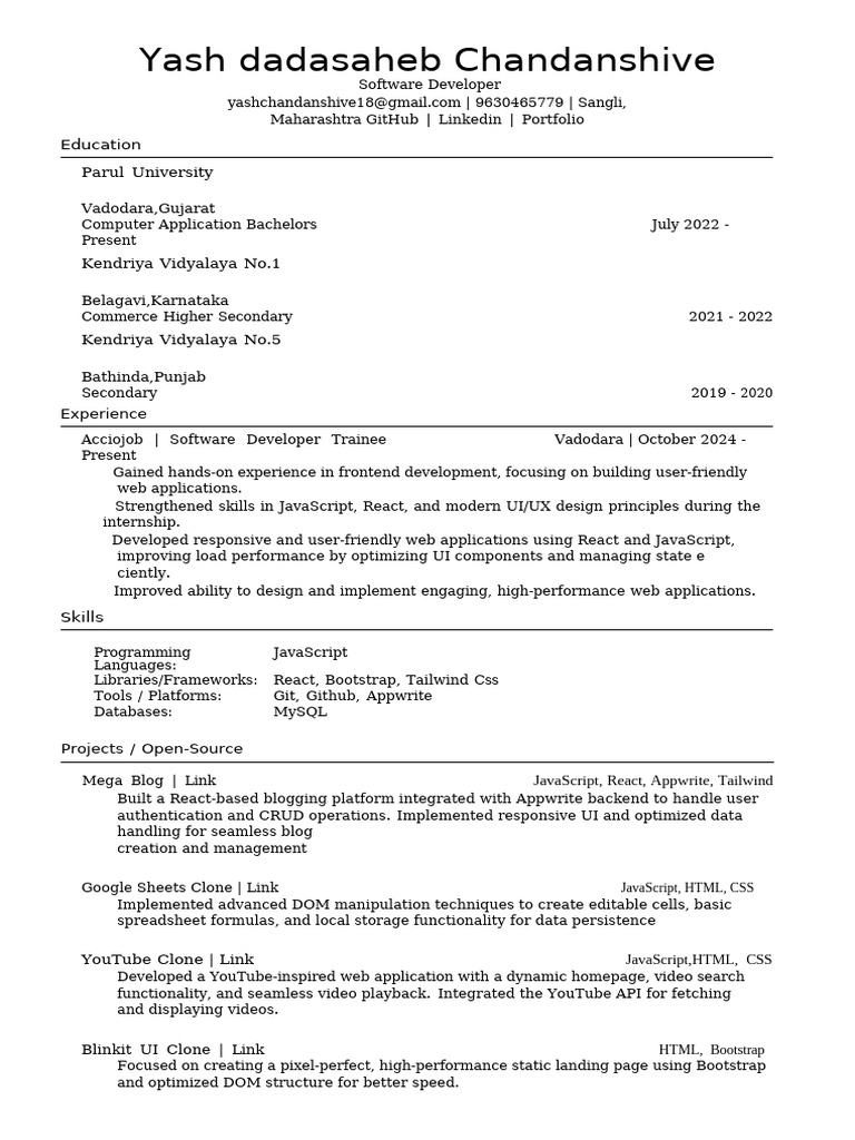 Yash Chandanshive Resume New Docs | PDF | World Wide Web | Internet & Web