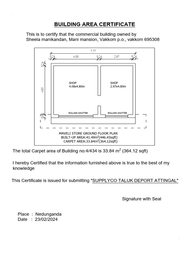 Area Certificate | PDF