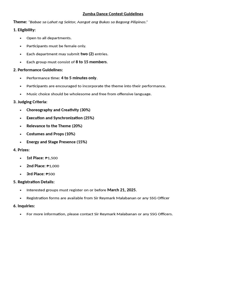 Zumba Dance Contest Guidelines | PDF