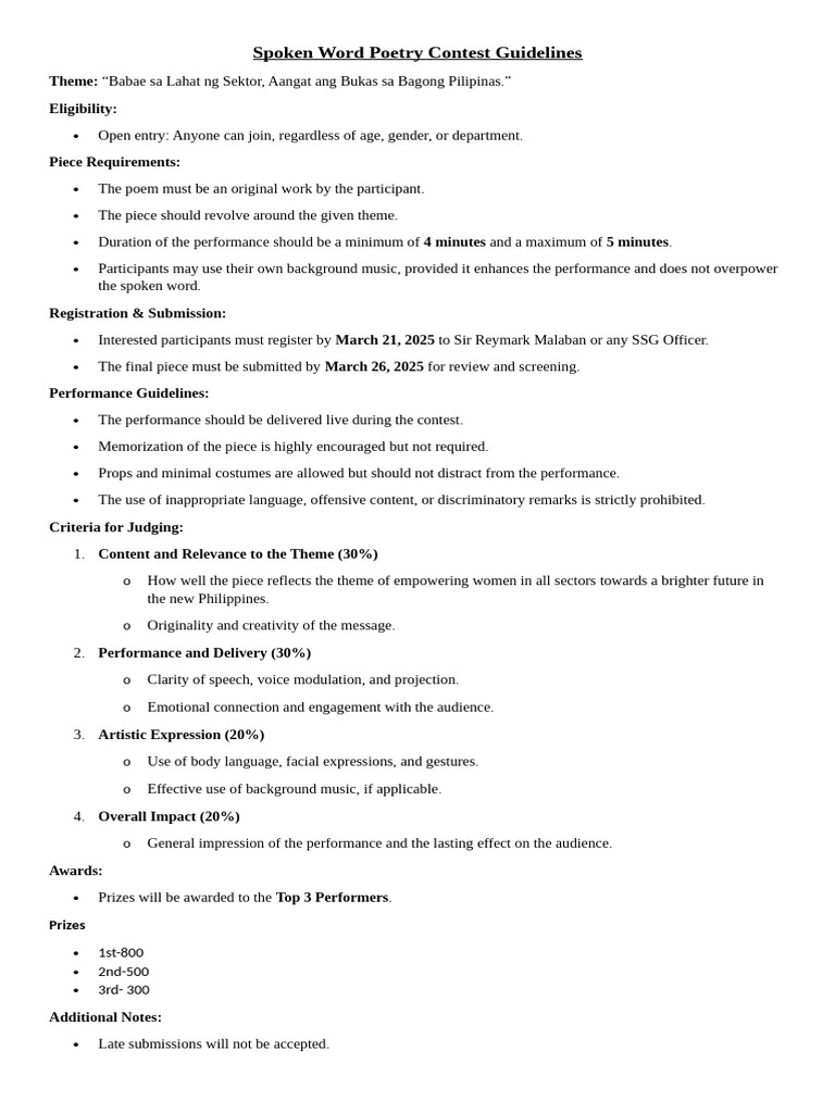 Spoken Word Poetry Contest Guidelines | PDF