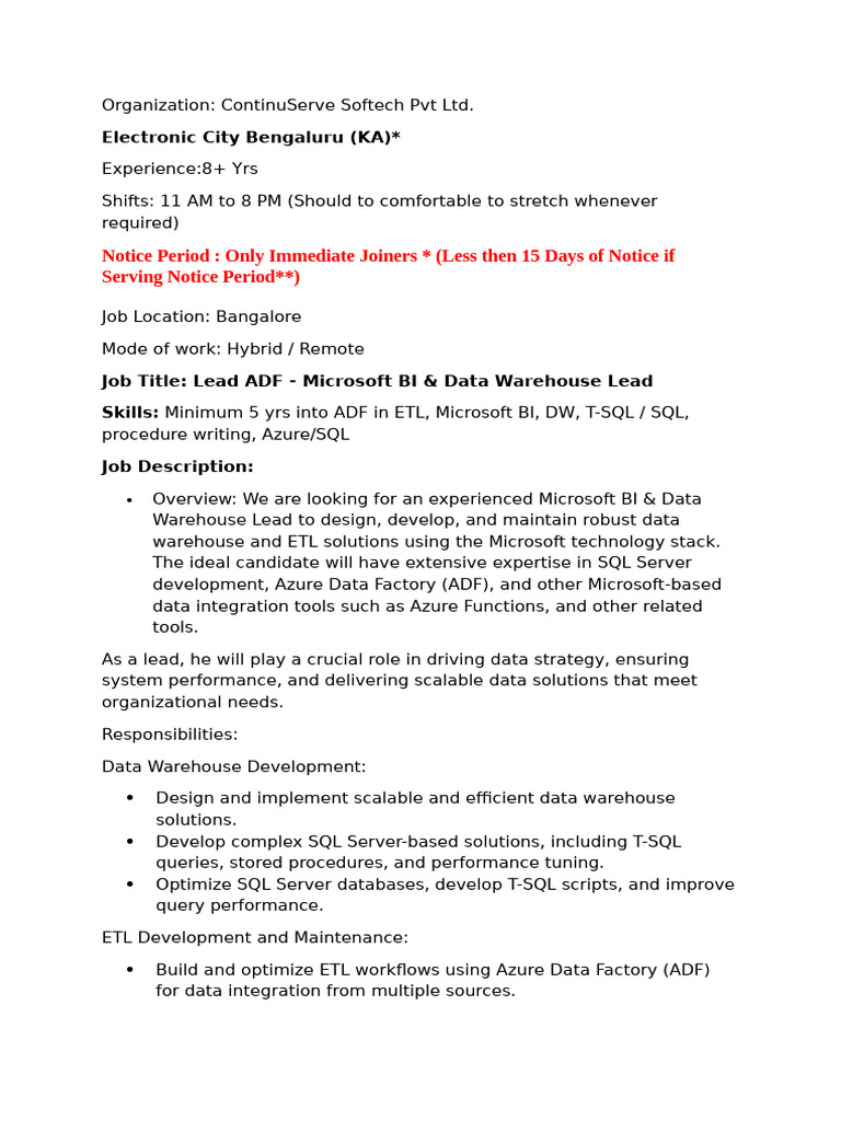 Lead ADF - Microsoft BI & Data Warehouse Lead & Power BI Scrum Master ...