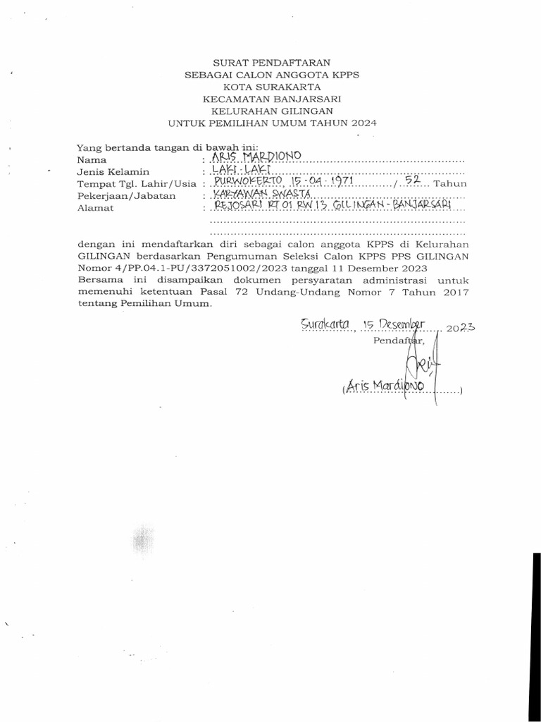 PENDAFTARAN ARIS | PDF