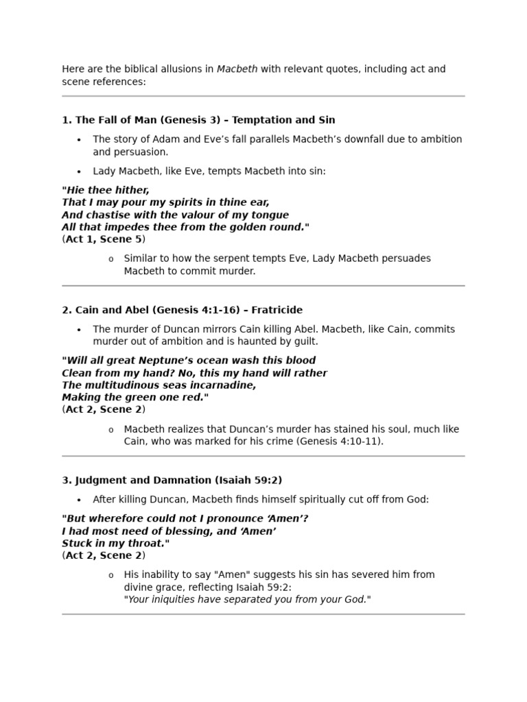 Here Are The Biblical Allusions in Macbeth With Relevant Quotes | PDF ...