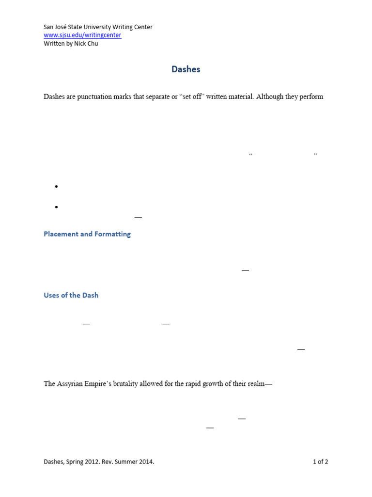 Understanding Dashes in Writing | PDF | Comma | Sentence (Linguistics)