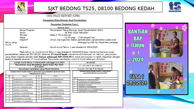 one page program TS25 BAP FASA 2024 TAHUN 1 | PDF