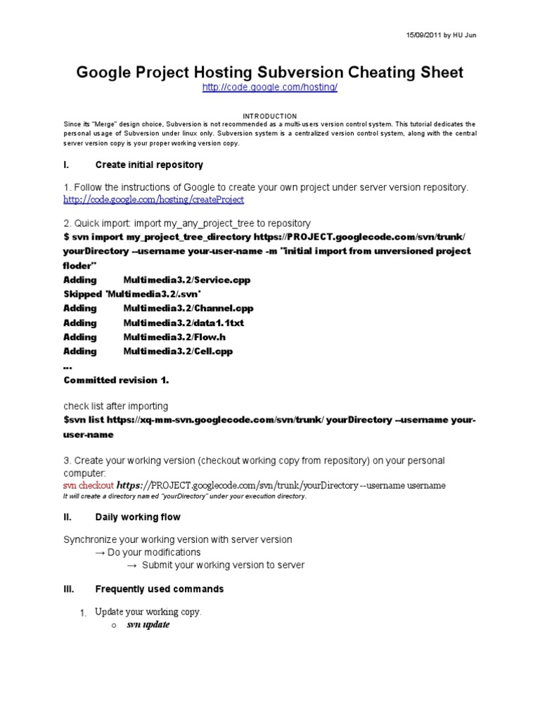 Cheating Sheet Subversion | PDF | Version Control | Utility Software