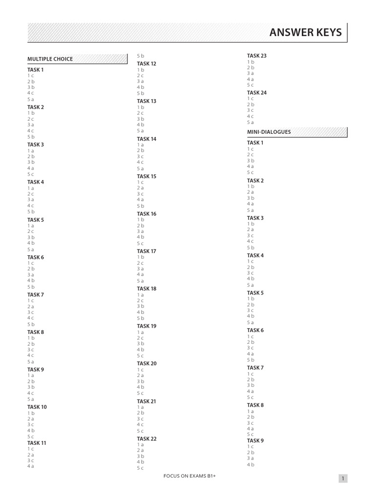 Focus On Exams Answer Keys B1plus | PDF | Standardized Tests