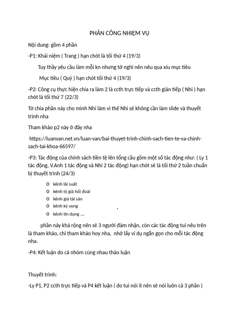PHÂN CÔNG NHIỆM VỤ ktvm | PDF