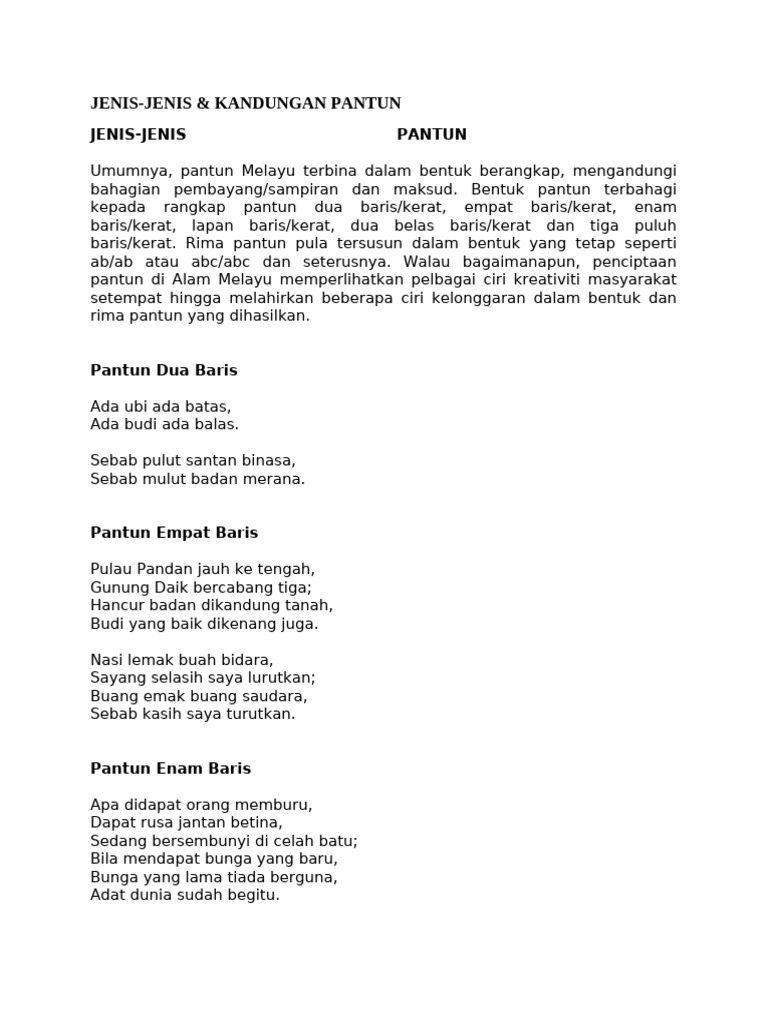 JENIS Dan Kandungan Pantun | PDF