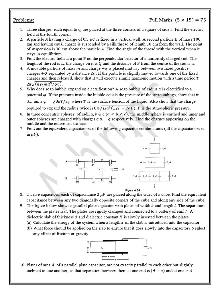 Problem Set Electrostatics-1 | PDF | Capacitance | Capacitor