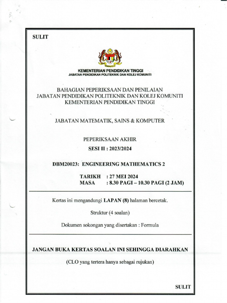 Dbm20023 Engineering Mathematics 2 | PDF