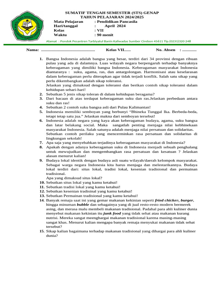 SUMATIF TENGAH SEMESTER pkn 7 kurmer | PDF