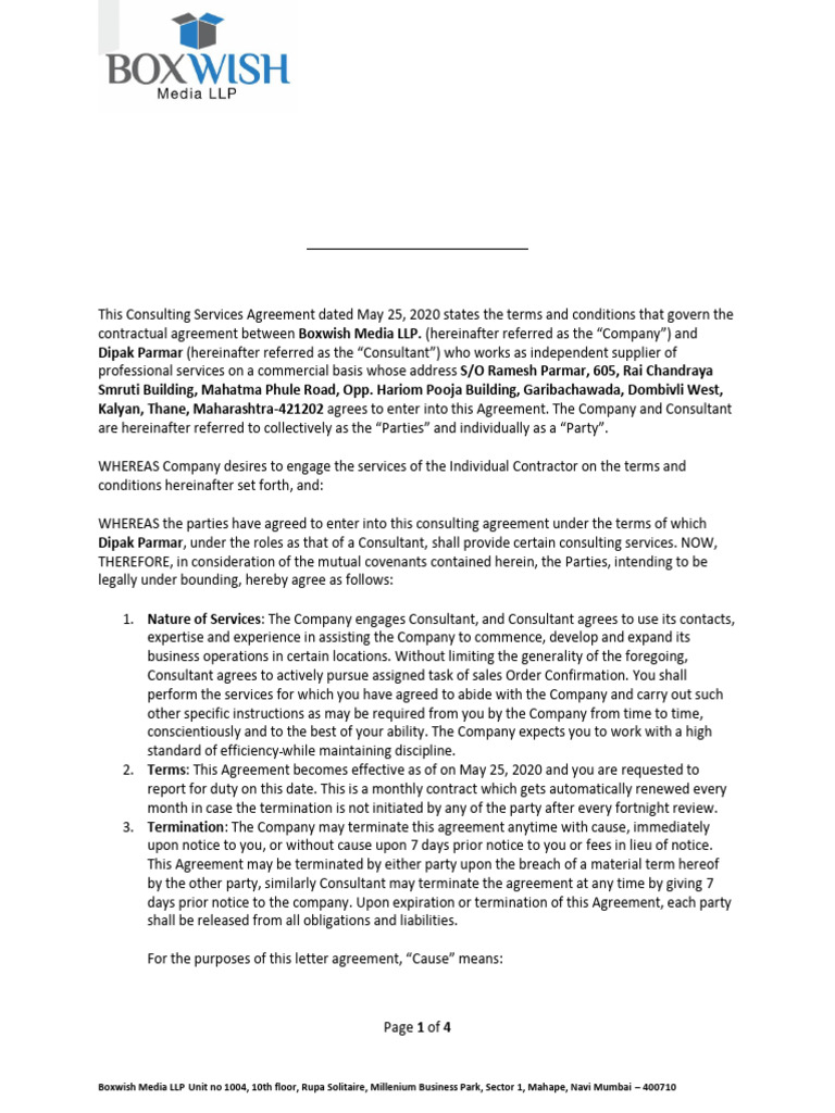 Emailing Consultant Contract-Dipak Parmar (Updated) | PDF | Arbitration ...