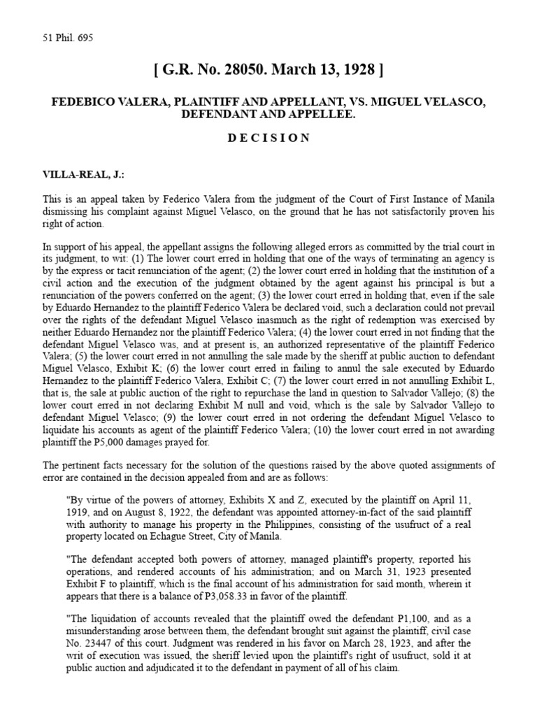145 Valera v. Velasco, 51 Phil 695 | PDF | Lawsuit | Appeal