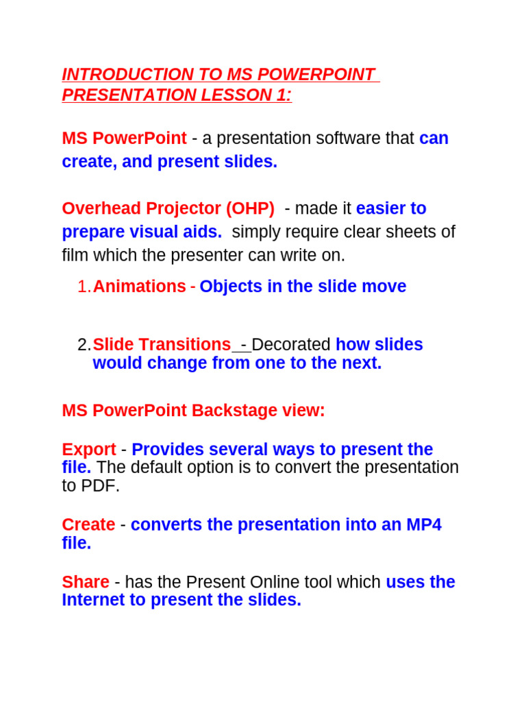 Introduction To MS Powerpoint Presentation Lesson 1 | PDF