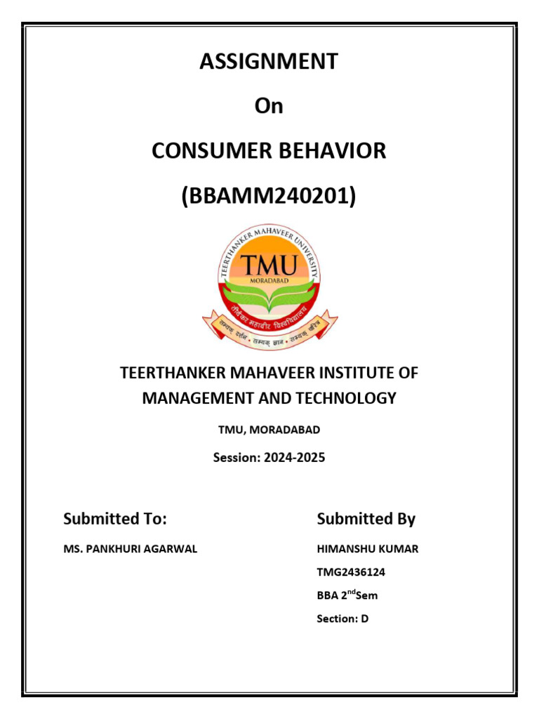 Consumer Behavior Assignment BBA 2nd Sem | PDF